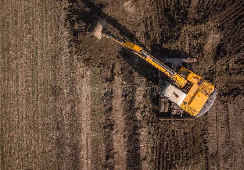Aerial Top Down Shot of Excavator in Work. Stock Photo - Image of ...