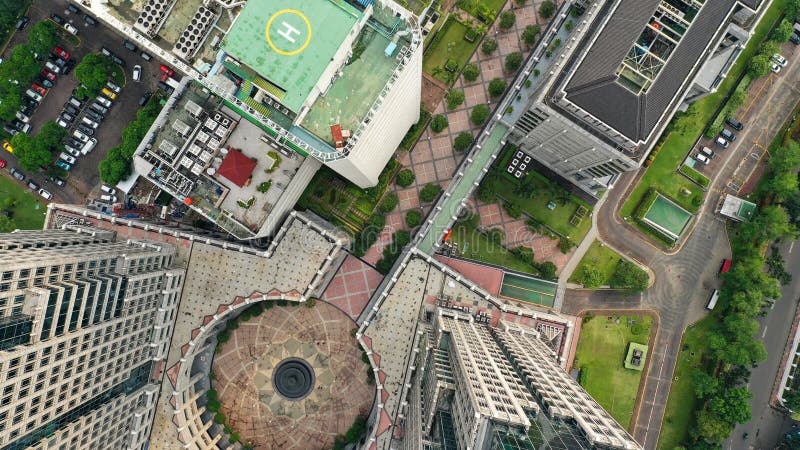 Aerial Top Down View of a Courtyard between Two High Rise Buildings ...