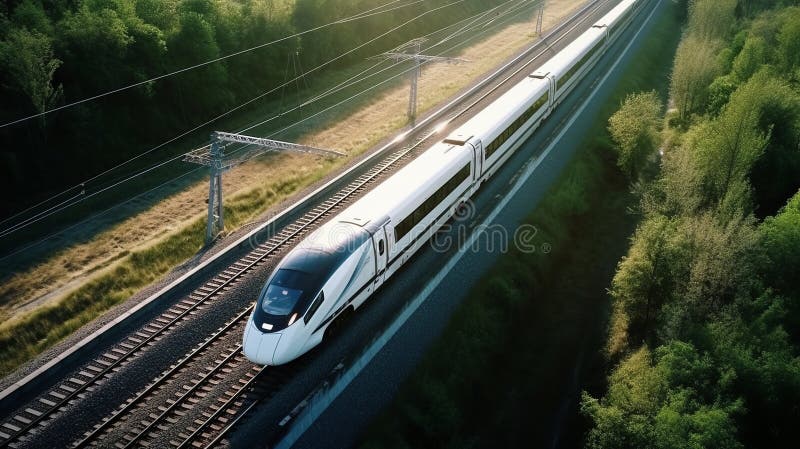 Aerial Top Down View of a High-speed Train Going Fast on Rails Stock ...