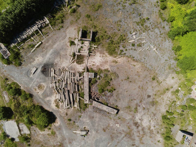Aerial Top Down View on Industrial Buildings on an Abandoned Stone ...