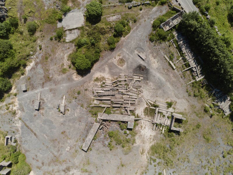 Aerial Top Down View on Industrial Buildings on an Abandoned Stone ...