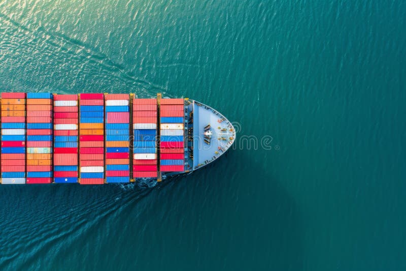 Aerial Top Down View of a Large Container Cargo Ship in Motion Over ...