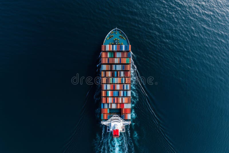 Aerial Top-down View of a Massive Cargo Ship Transporting Containers ...