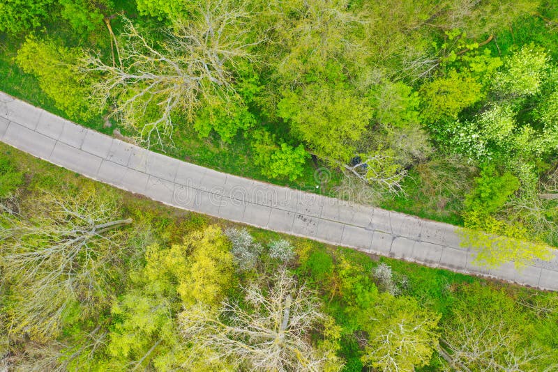 Aerial Top Down View on Old Broken Concrete Road Going through Super ...
