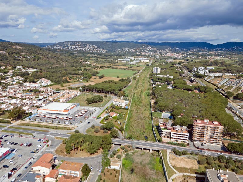 Aerial Top Down View of River Filled with Algae Bloom in Palamos ...