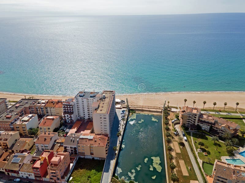 Aerial Top Down View of River Filled with Algae Bloom in Palamos ...