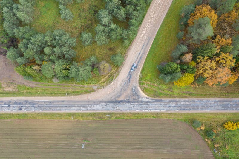 Aerial Top Down View of Road Interchange or Intersection with Single ...
