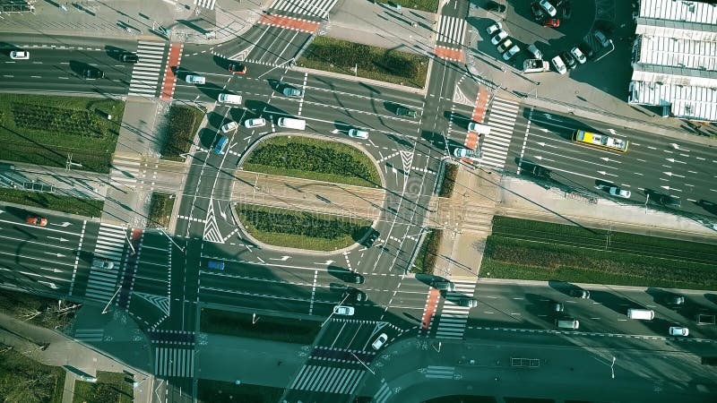Aerial Top Down View of Road Traffic on Big Intersection Stock Photo ...