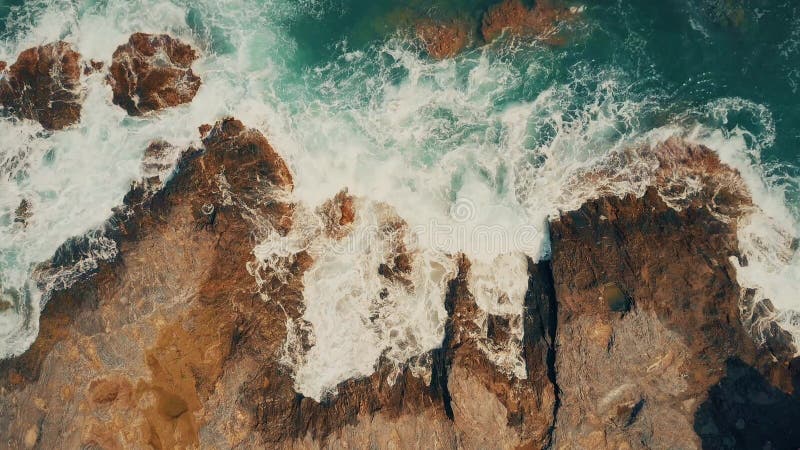 Aerial Top Down View of Foamy Sea Surf on Rocks Stock Image - Image of ...