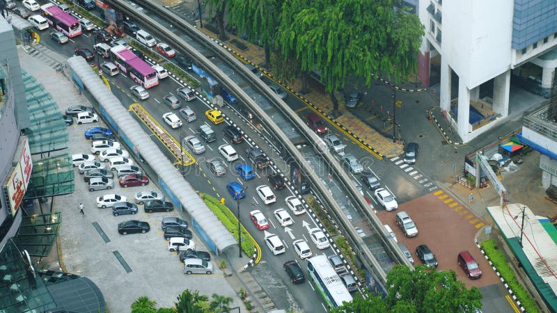 Aerial Top Down View of Traffic Jam on the Road and Walking People ...