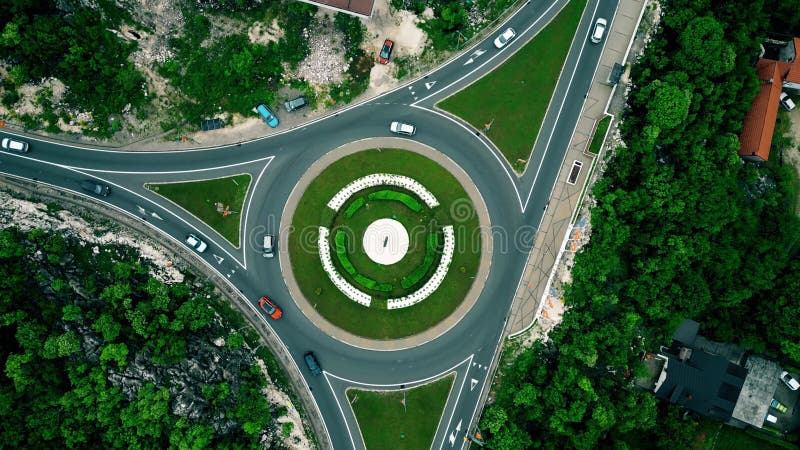 Aerial Top Down View of a Triangular Roundabout Traffic Stock Video ...