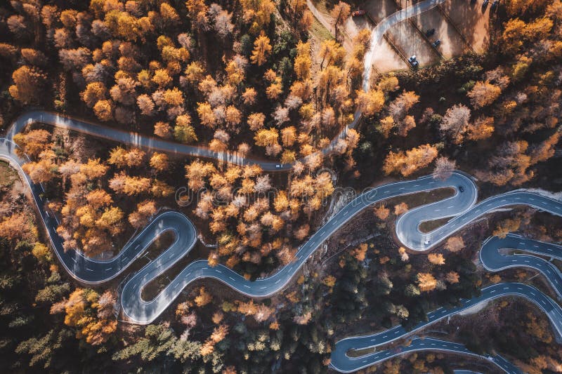 Aerial Top Shot of a Tortuous Highway Surrounded by Dense Vegetation ...