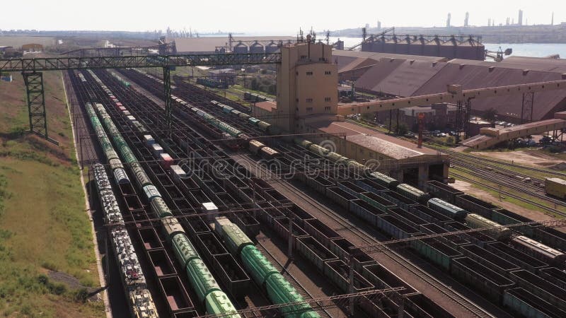 Aerial Top View of Cargo Train Depot. Stock Video - Video of rail ...