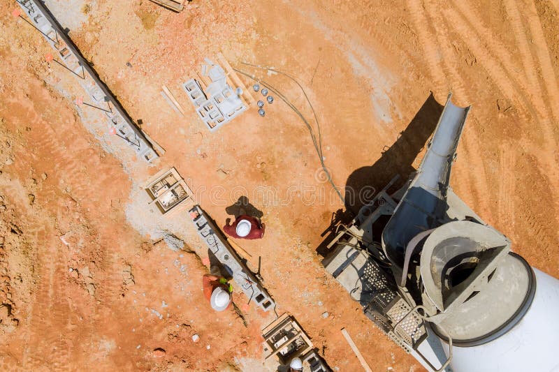 An Aerial View of Concrete Columns Being Poured on a Construction Site ...