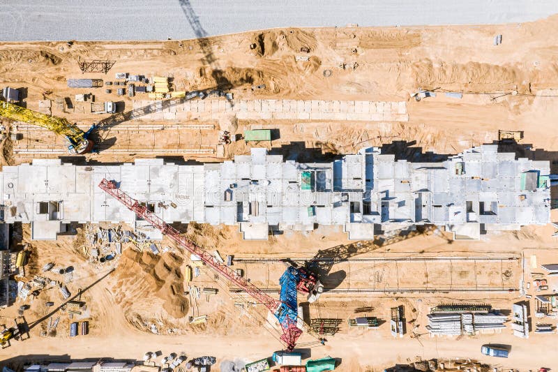 Aerial Top View of Construction Site with Building in Progress Stock ...
