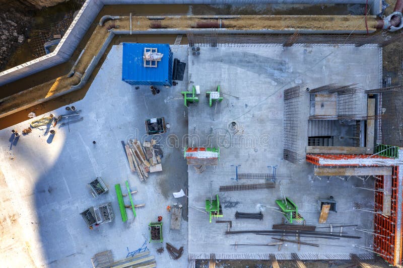 Aerial Top View of a Construction Site. Making a New Building Stock ...