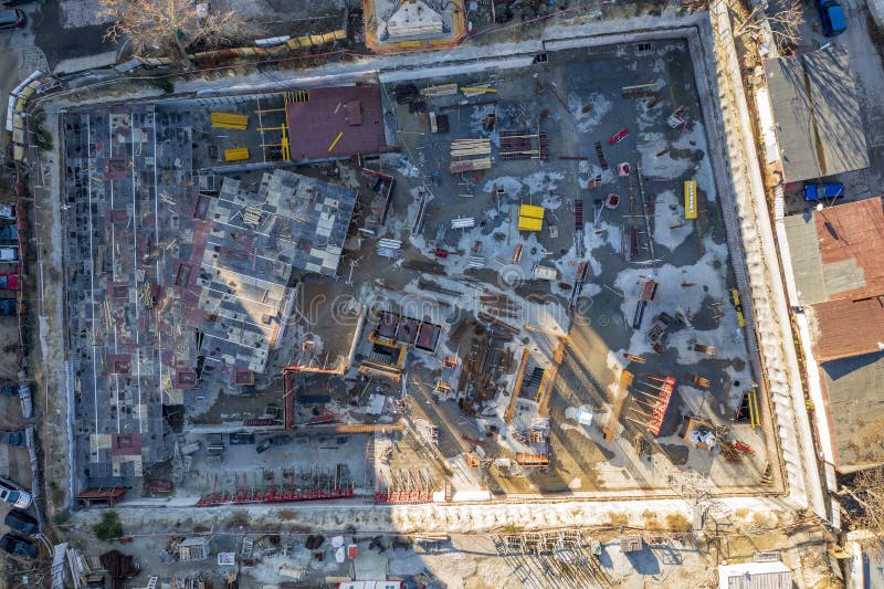 Aerial Top View of a Construction Site. Making a New Building Stock ...