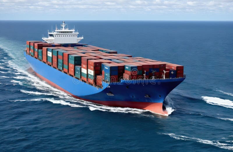 Aerial Top View Container Cargo Ship in Ocean. Stock Illustration ...