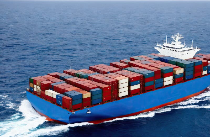Aerial Top View Container Cargo Ship in Ocean. Stock Illustration ...