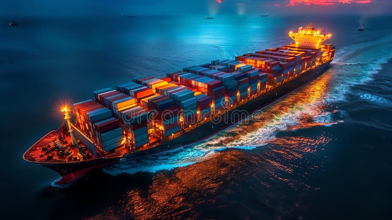 Aerial Top View Container Ship Full Load Container for Logistics Import ...