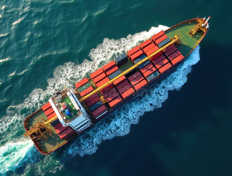 Aerial Top View Container Ship Stock Illustration - Illustration of ...