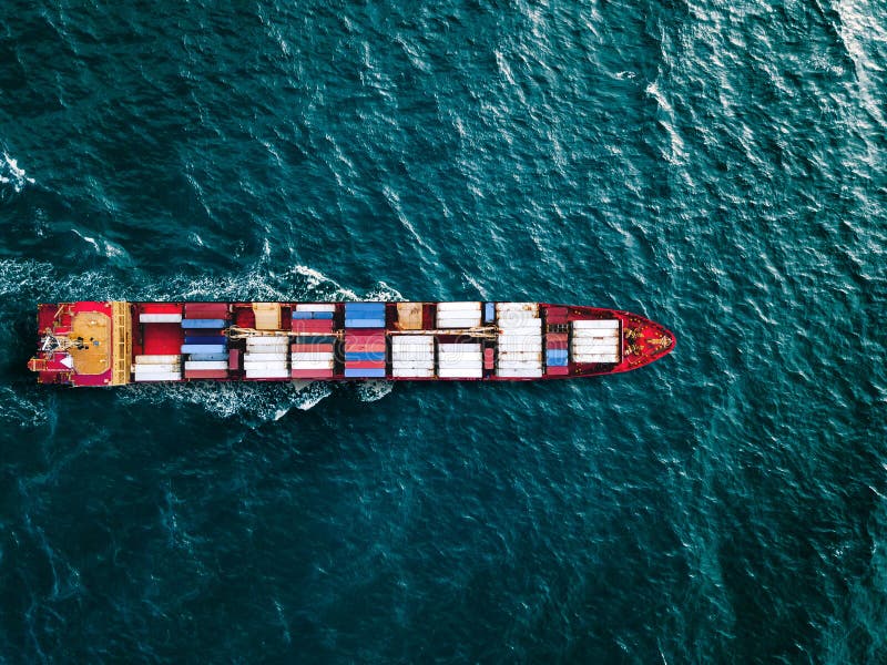 Aerial Top View Container Ship Vessel Cargo Carrier at Blue Sea Stock ...
