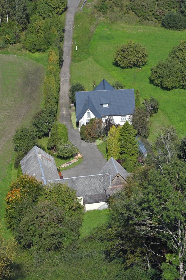 Aerial Top View of Cottage in Summer Forest Stock Photo - Image of ...