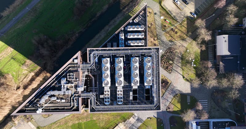 Aerial Top View of Data Center Telecommunication Structure Building ...