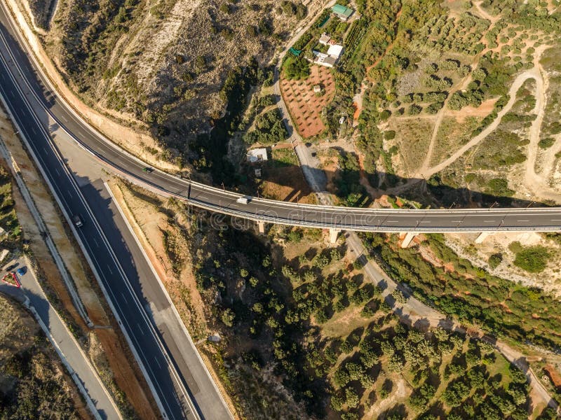 Aerial Top View by Drone of Landscape with Asphalt Road Stock Photo ...