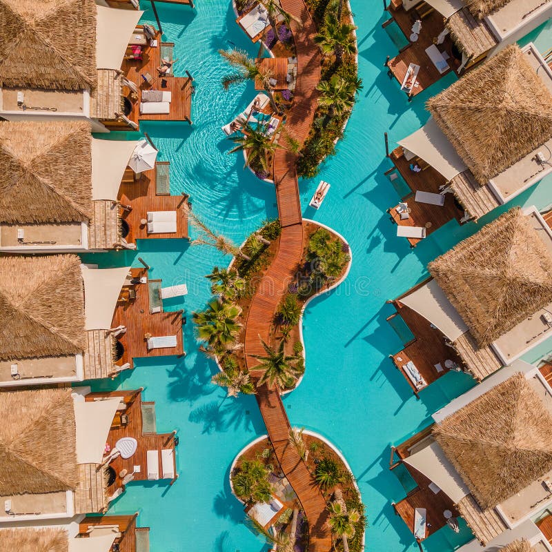 Aerial Top View by Drone of a Tropical Hotel with a Pool Stock Image ...