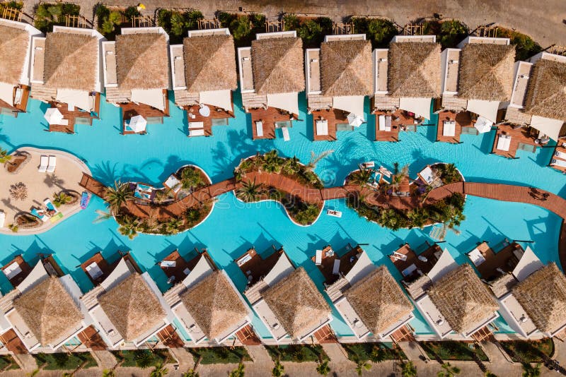 Aerial Top View by Drone of a Tropical Hotel with a Pool Stock Image ...