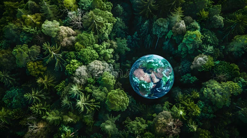 Aerial Top View Green Forest with Earth Green Planet by Generative AI ...