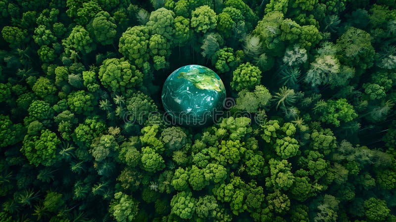Aerial Top View Green Forest with Earth Green Planet by Generative AI ...