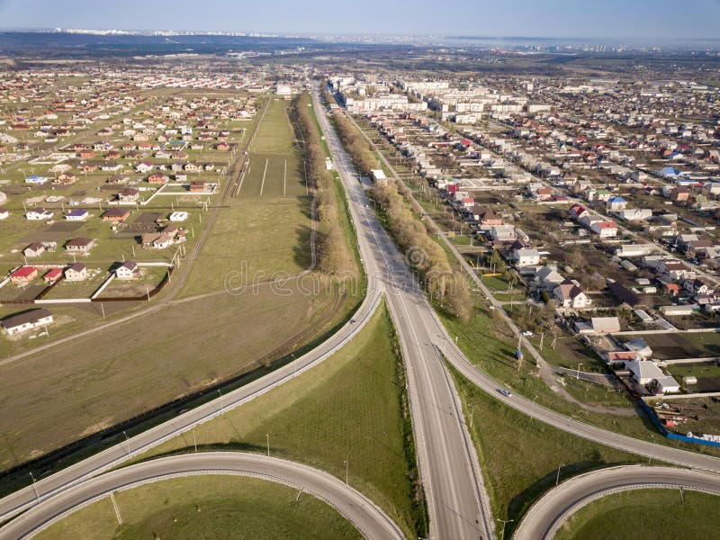Aerial Top View of Highway Intersection Junction Summer Morning Stock ...