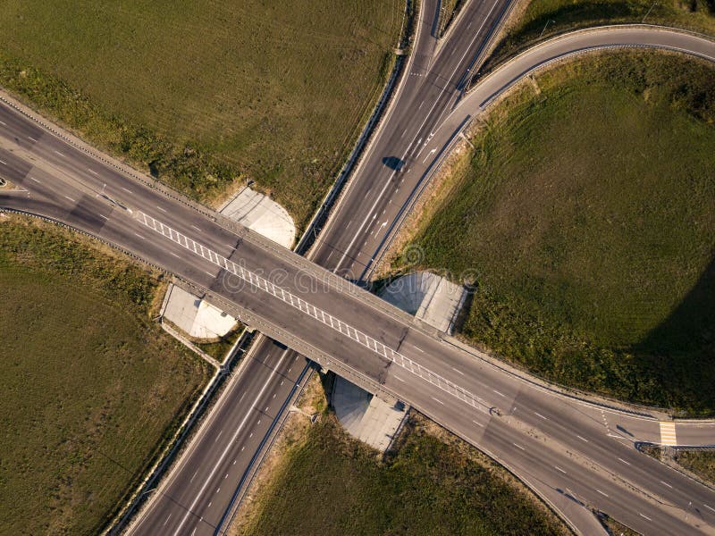 Aerial Top View of Highway Intersection Junction Summer Morning Stock ...