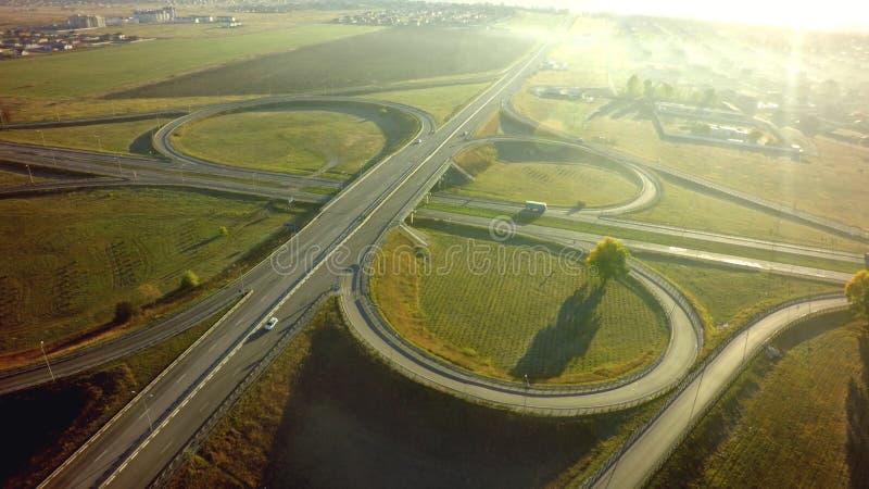 Aerial Top View of Highway Intersection Junction Summer Morning Stock ...