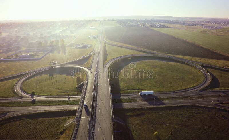 Aerial Top View of Highway Intersection Junction Summer Morning with ...