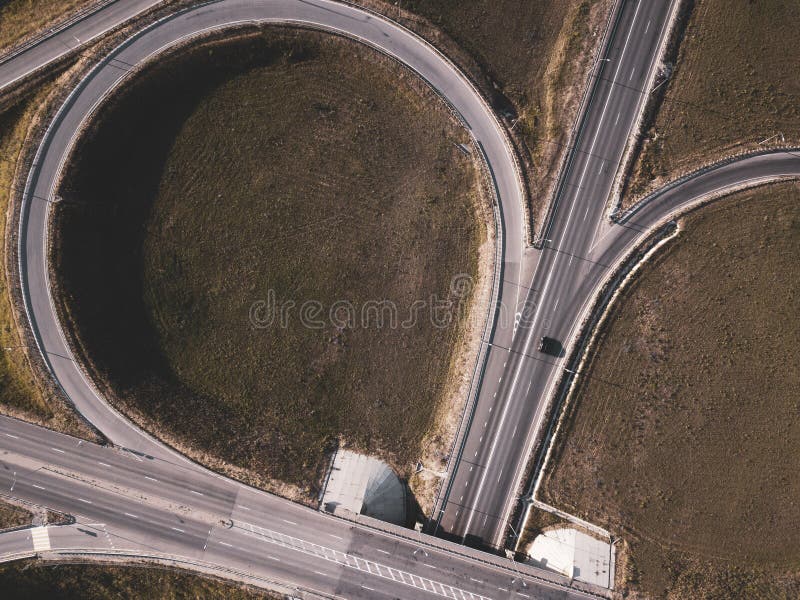 Aerial Top View of Highway Intersection Junction Summer Morning with ...
