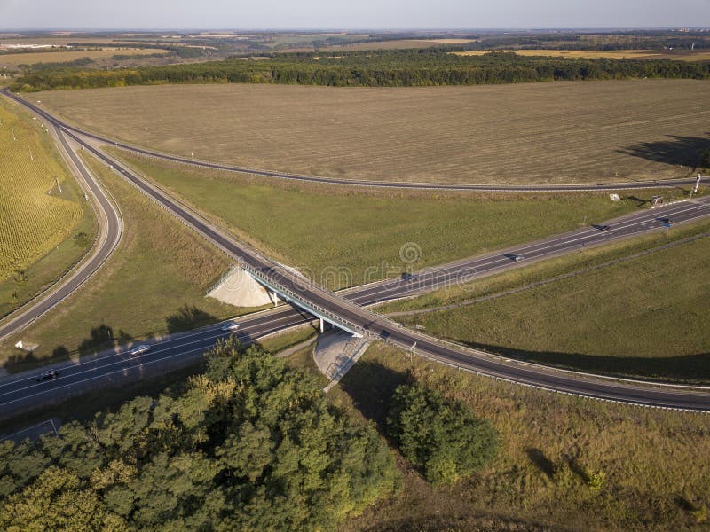 Aerial Top View of Highway Intersection Junction Summer Morning with ...