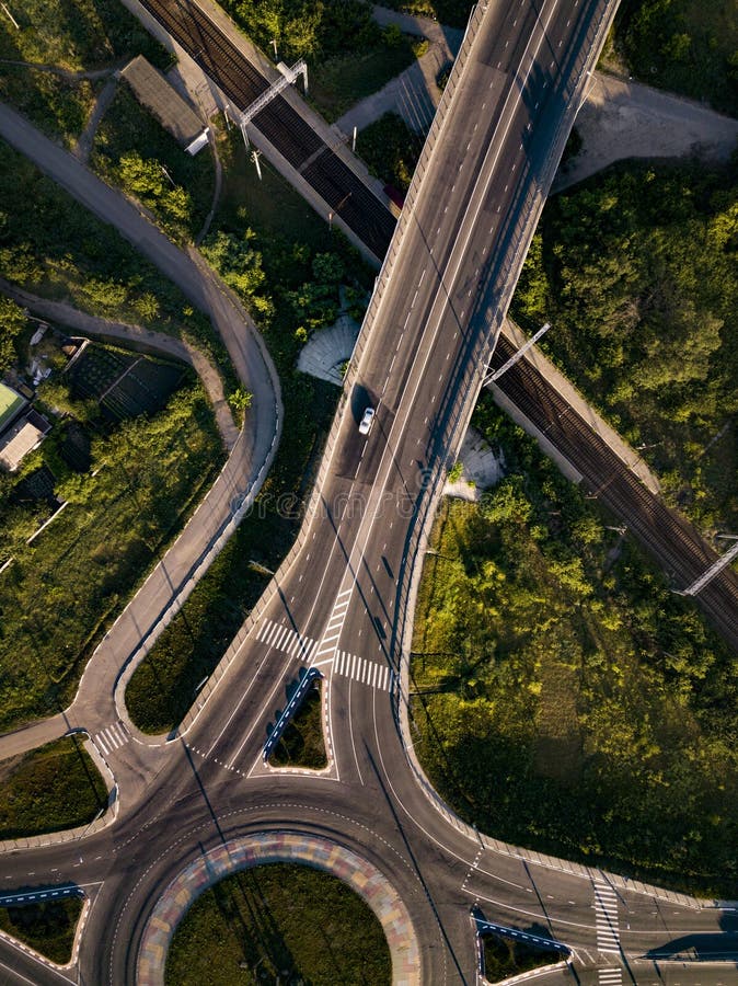 Aerial Top View of Highway Intersection Junction Summer Morning with ...