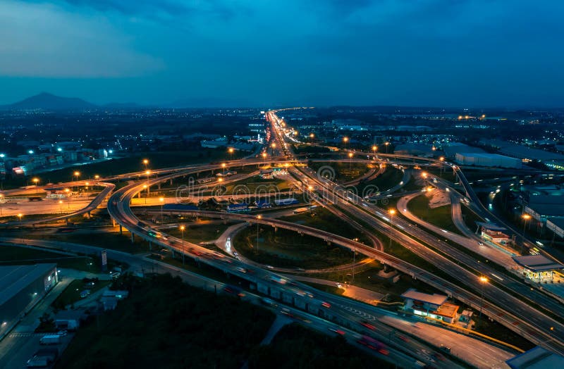 Aerial Top View of Highway Road Junctions. Rush Hour Traffic on ...