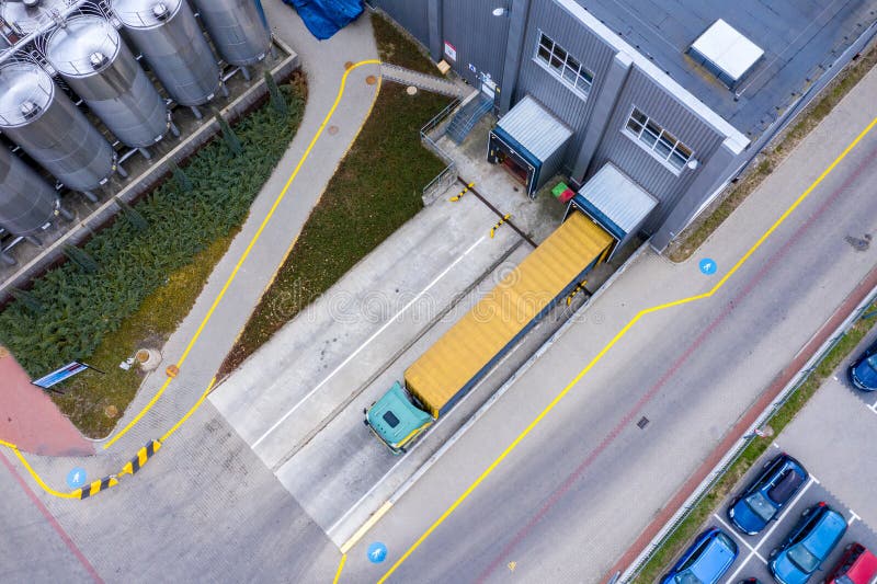 Aerial Top View of Industrial Warehouse/ Storage Building/ Loadi Stock ...