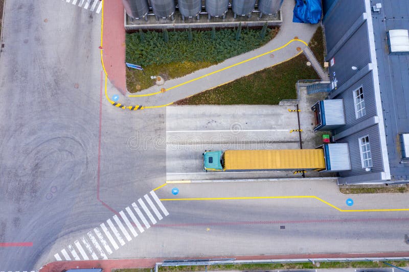 Aerial Top View of Industrial Warehouse/ Storage Building/ Loadi Stock ...
