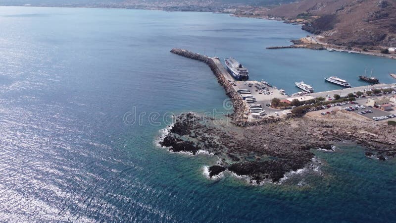Aerial Top View 4k Footage by Drone of Boat on Crete. Stock Footage ...