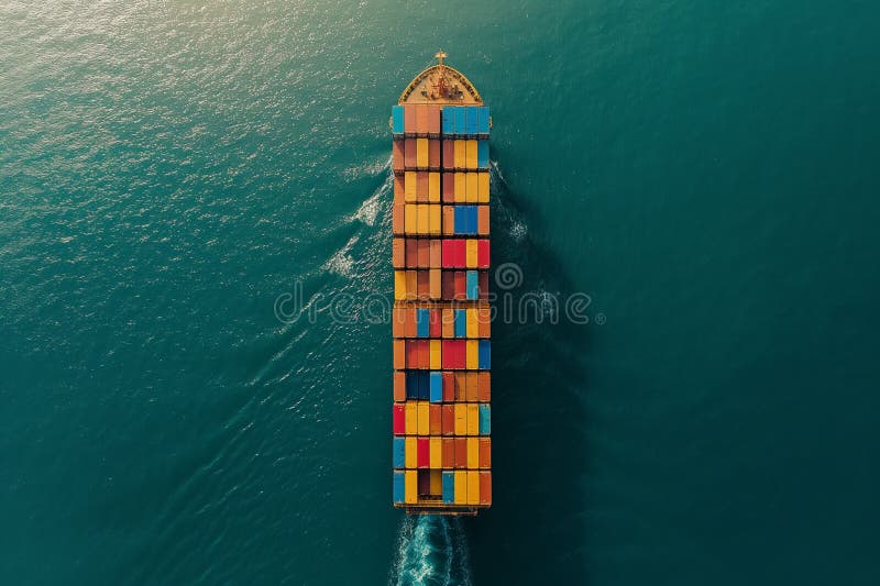 Aerial Top View of Large Container Ship Full Loaded with Containers and ...