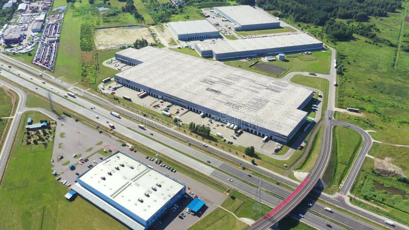 Logistics Park with Warehouse, Loading Hub and Many Semi Trucks with ...