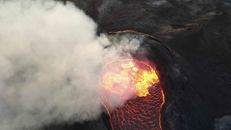 Aerial Top View of Lava Erupting from a Volcano at Sunset Stock Footage ...