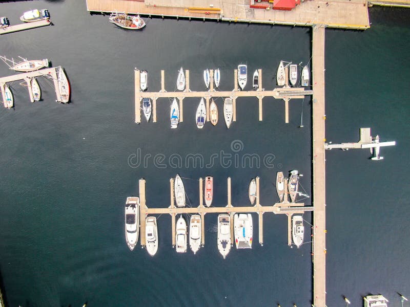 Aerial Top View of Moored Boats on a Harbor Stock Photo - Image of ...