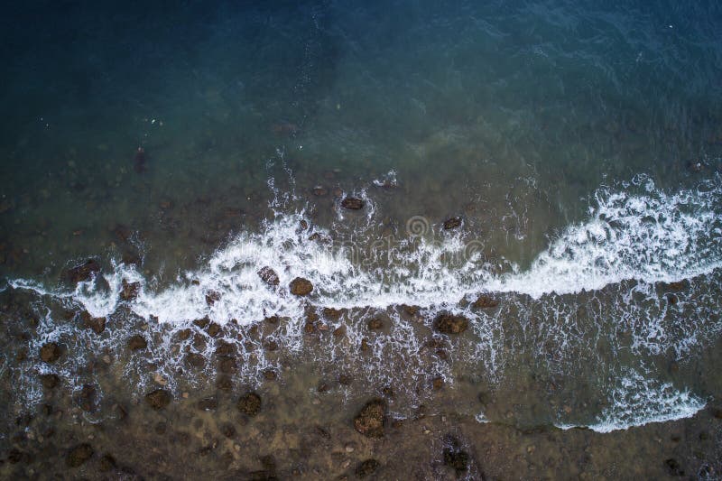 Aerial Top View of Ocean Waves and Rock Coast Stock Photo - Image of ...