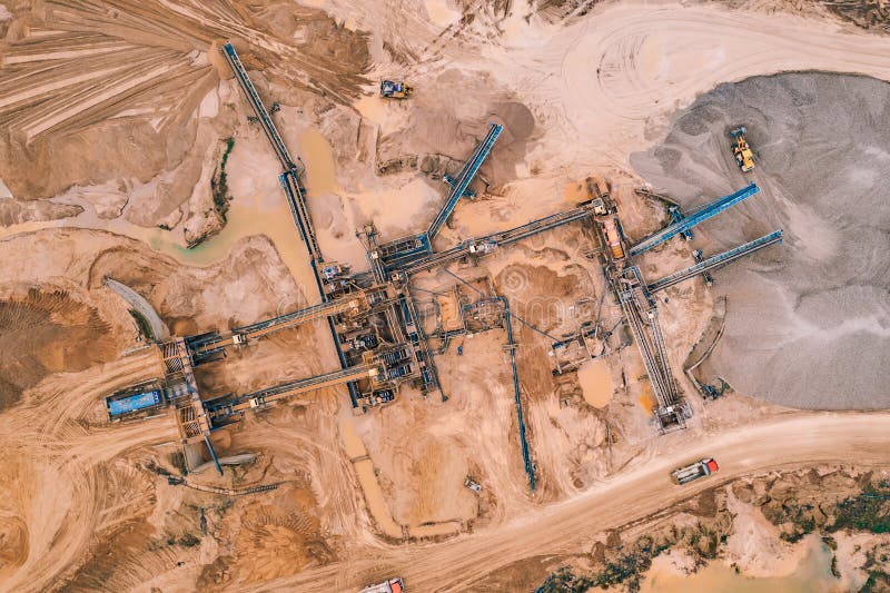 Aerial Top View of Open Pit Development and Sand Extraction. Mining ...